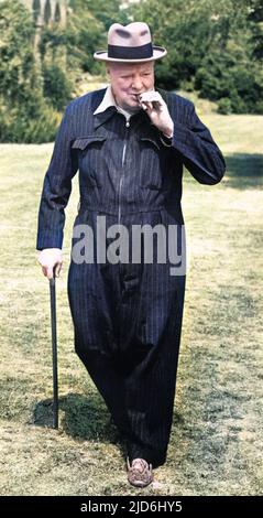 Winston Churchill in siren suit, 1943 Stock Photo - Alamy