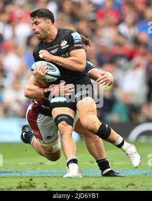 Leicester Tiger's Jasper Wiese is tackled by Newcastle Falcon's Michael ...