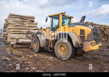 Heavy machinery loader in a saw mill Stock Photo - Alamy