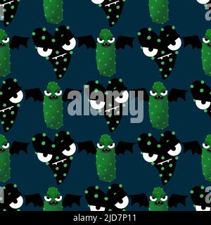Halloween seamless green cucumber vampire pattern for wrapping paper ...