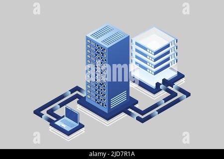 Transfer of user data to the server. Data flow. Data storage. Server. Digital space. Data center ...