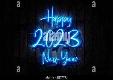 2023 Happy New Year Sign Cut from Paper on a blue background. 3d ...