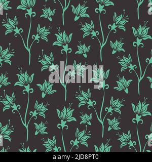 Seamless vector pattern with lily's on green background. Simple floral ...