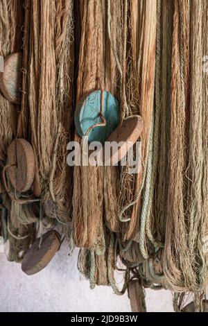 close up of a green rope on a fishing boat in the harbor Stock Photo ...