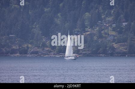 Sailboat sailing by Bowen Island in Howe Sound Stock Photo - Alamy
