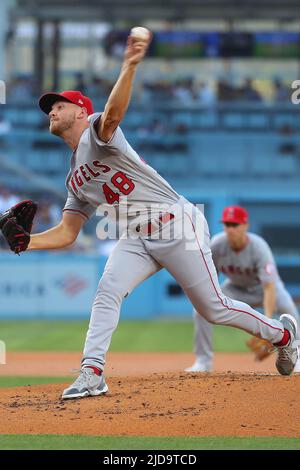 Los Angeles Angels pitcher Reid Detmers (48) prepares to throw to a ...