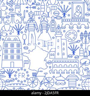 France seamless pattern. French traditional symbols and objects Stock ...