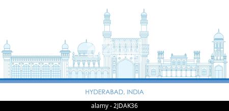 Outline Skyline panorama of city of Hyderabad, India - vector ...