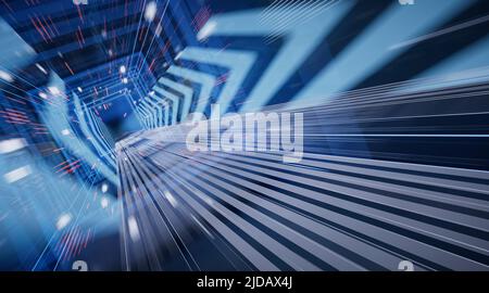 Sci-fi concept tunnel with arrow sign, 3d rendering. 360-degree ...