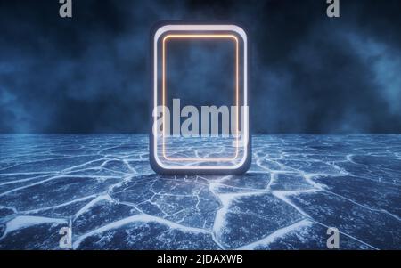 Geometrical frame with ice ground surface, 3d rendering. Computer ...