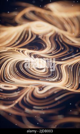 Wave particles lines with swirling pattern, 3d rendering. Computer ...