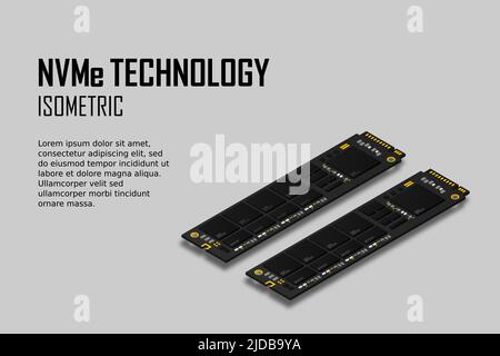 NVME Express M.2 memory realistic 3d isometric illustration, random ...