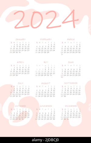2024 calendar with delicate minimalist design pastel color palette ...