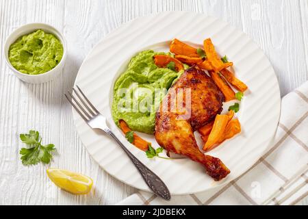 fried chicken leg with guasacaca sauce of avocado, green pepper and ...