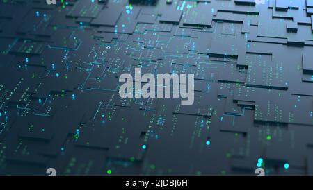 Blockchain technology, futuristic microcircuit. Motherboard, neural network and cyber technology ...