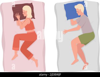 Man sleeping. Sleep positions, male lying on bed with pillow. Night ...