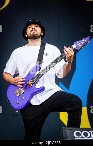 Roman Ibramkhalilov of Jinjer performs during Sonic Temple Art and ...