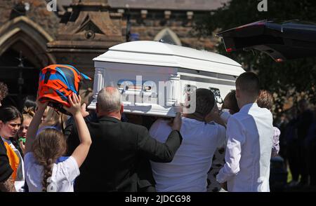 The coffin of Charlie Joyce, nine, is carried out of All Saints Church ...