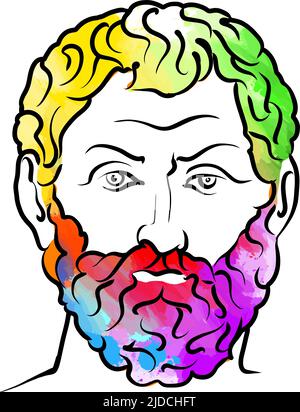 Thales of Miletus line art portrait. Pre-Socratic Greek philosopher ...