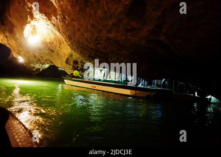 Boat in cave lake of Punkva Caves, Czech Republic Stock Photo - Alamy