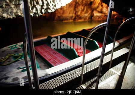 Boat in cave lake of Punkva Caves, Czech Republic Stock Photo - Alamy