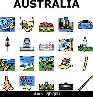 Australia Continent Landscape Icons Set Vector Stock Vector Image & Art ...