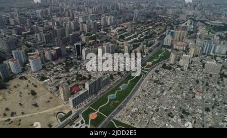 Heydar Aliyev Ave, City of Baku, skyline drone aerial top view ...