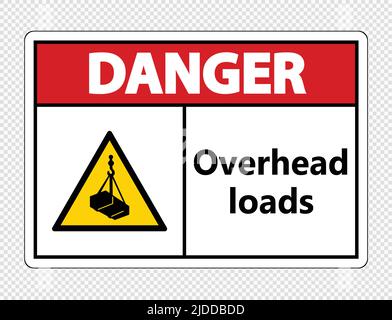 Danger overhead load sign. Vector warning banner, silhouette symbol in ...