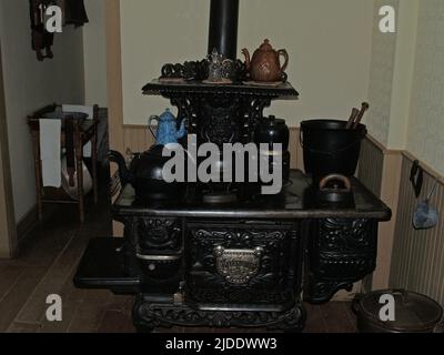 Kitchener wood stove, Orwell Corner Historic Village, PEI Stock Photo ...