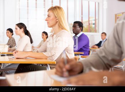 University students in advanced training courses in auditorium Stock ...