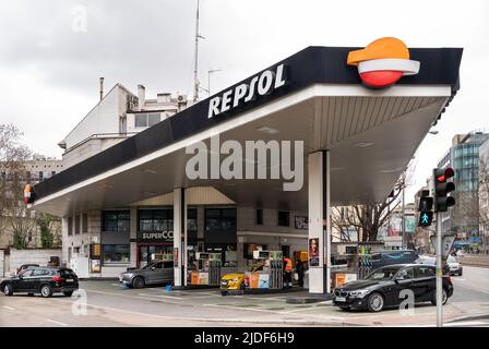 Spanish fossil fuel energy and petrochemical company Repsol gas station ...