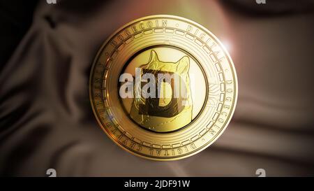 golden dogecoin on black background. cryptocurrency illustration ...