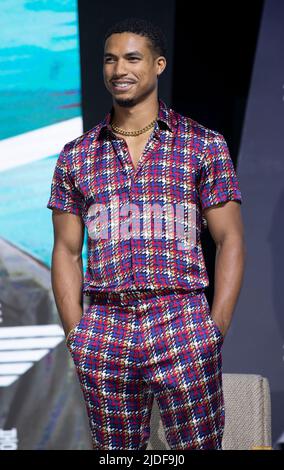 Greg Tarzan Davis poses during a press conference to promote his latest ...