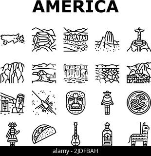 South America Scape And Tradition Icons Set Vector Stock Vector Image ...