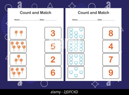Count and match with the correct number. Matching education game. Count ...