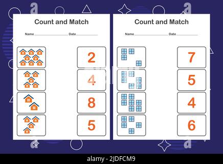 Count and Match worksheet for kids. Count and match with the correct number. Matching education ...