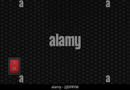 Red rectangle rocker power switch in on position, black abstract dot ...