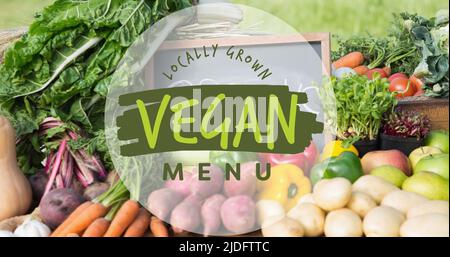 Image of vegan menu text in green over fresh organic green sprouts on ...