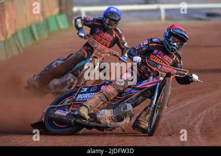 Luke Bekker (Red) and Ryan Douglas (Blue) lead Matej Zagar (White) and ...
