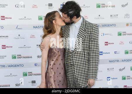 Fabio D'Innocenzo (R) and Carlotta Gamba (L) attend the blu carpet of ...