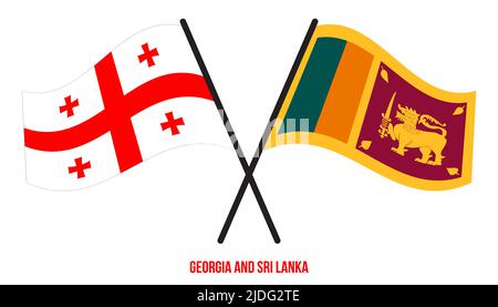 Sri Lanka and Georgia flags waving together in the wind on blue cloudy ...