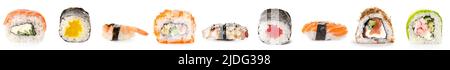 different sushi rolls isolated on black Stock Photo - Alamy