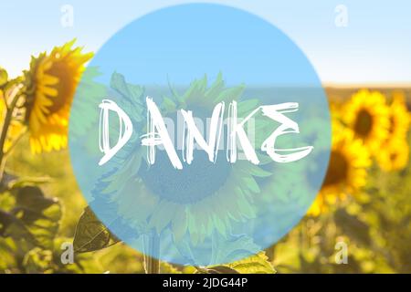 Poster with sunflower and word DANKE (German for Thanks Stock Photo - Alamy