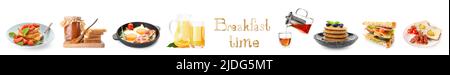 Collection of tasty breakfasts on white background Stock Photo - Alamy