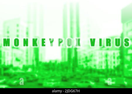 Poster with modern megapolis and text MONKEYPOX VIRUS Stock Photo - Alamy