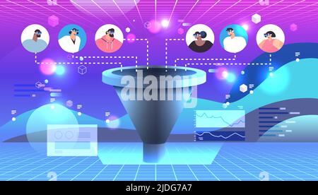 mix race customers or employees wearing digital glasses metaverse ...