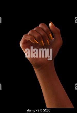 Dark skinned human hand with yellow golden nails, 3D Illustration Stock ...