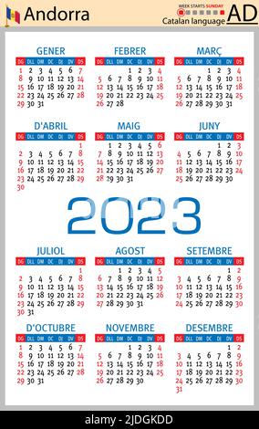 Catalan vertical pocket calendar for 2023 (two thousand twenty three ...