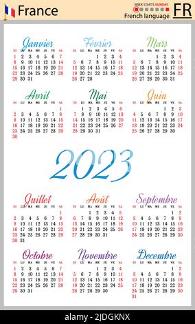 French vertical pocket calendar for 2023 (two thousand twenty three ...