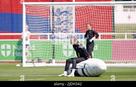 England goalkeeper Hannah Hampton during a power cut in the UEFA Women ...